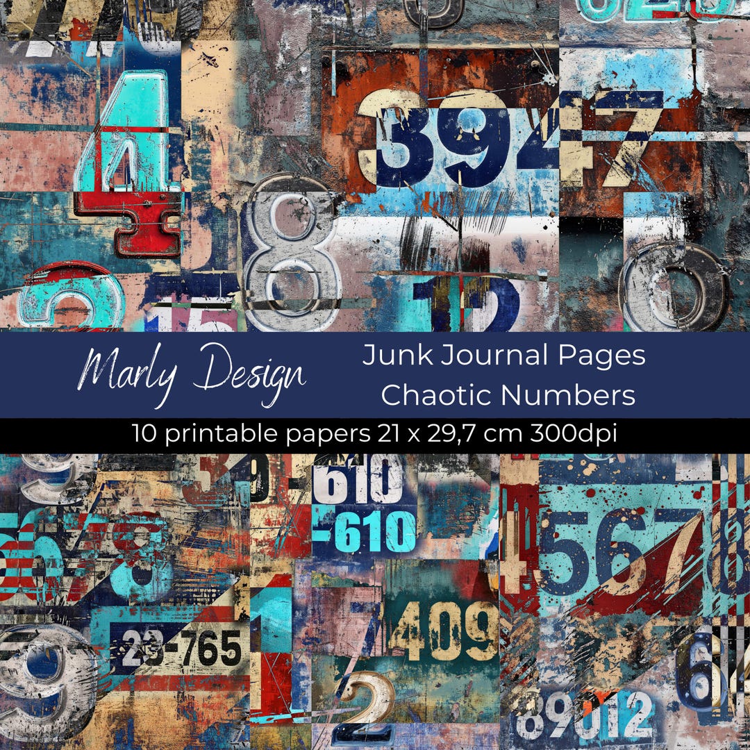 CHAOTIC NUMBERS Junk Journal Pages, Distressed Numbers, Scrapbooking ...