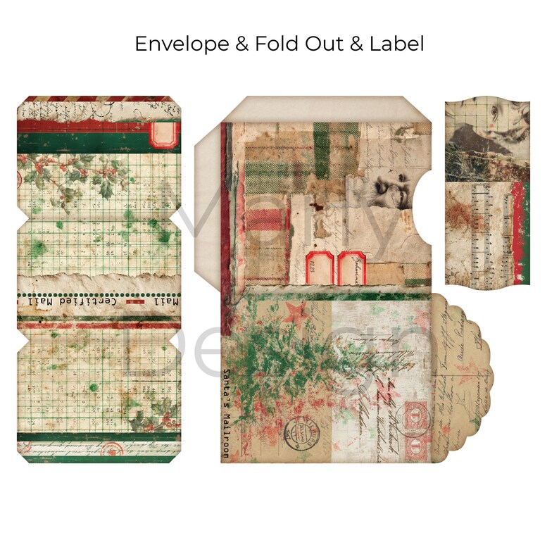 CHRISTMAS COURIER EPHEMERA, Vintage Grunge Printable, Christmas Holiday ...