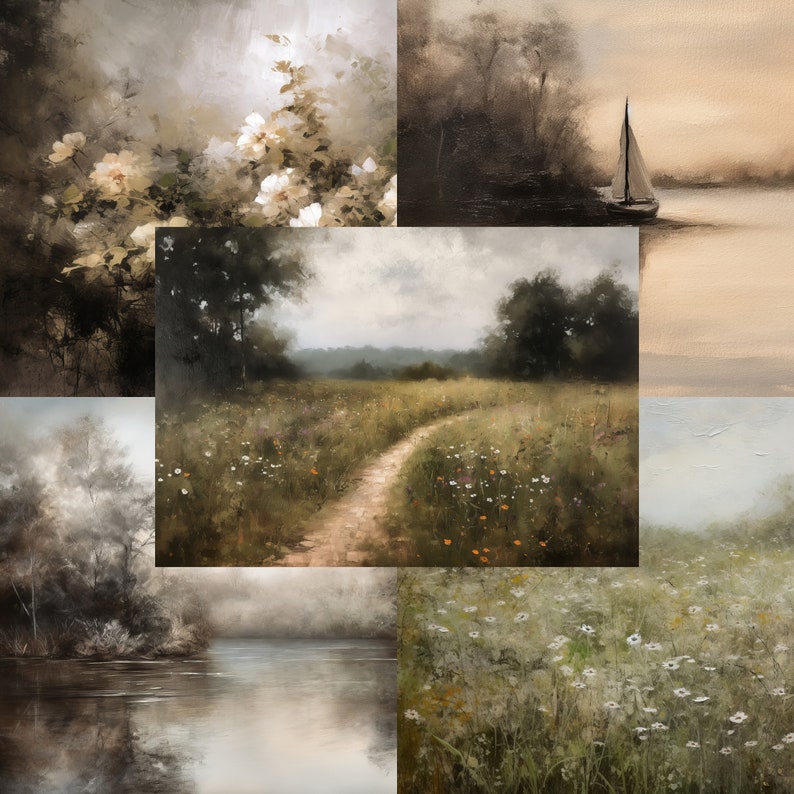 Digital Background Paper Oil Painting Nature Forest Landscape ...