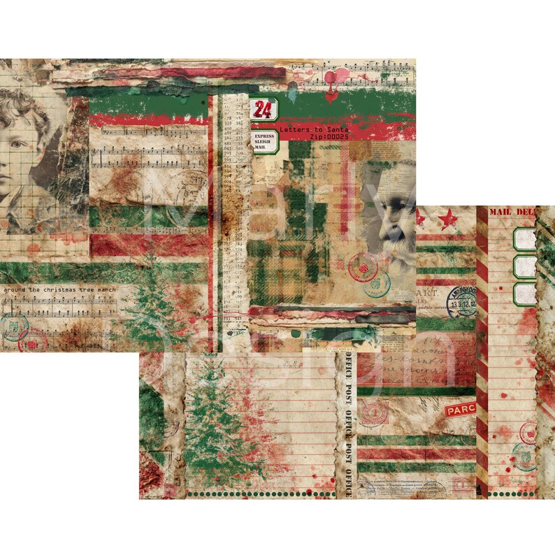 CHRISTMAS COURIER Digital Paper Pack, Vintage Postal Christmas ...