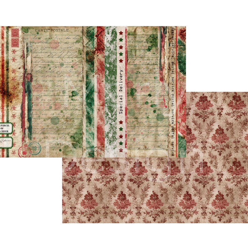 CHRISTMAS COURIER Digital Paper Pack, Vintage Postal Christmas ...