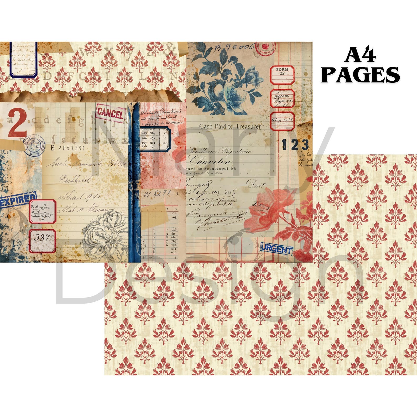 TIME-STAMPED BACKGROUNDS Junk Journal Pages, Papercrafting, Vintage ...