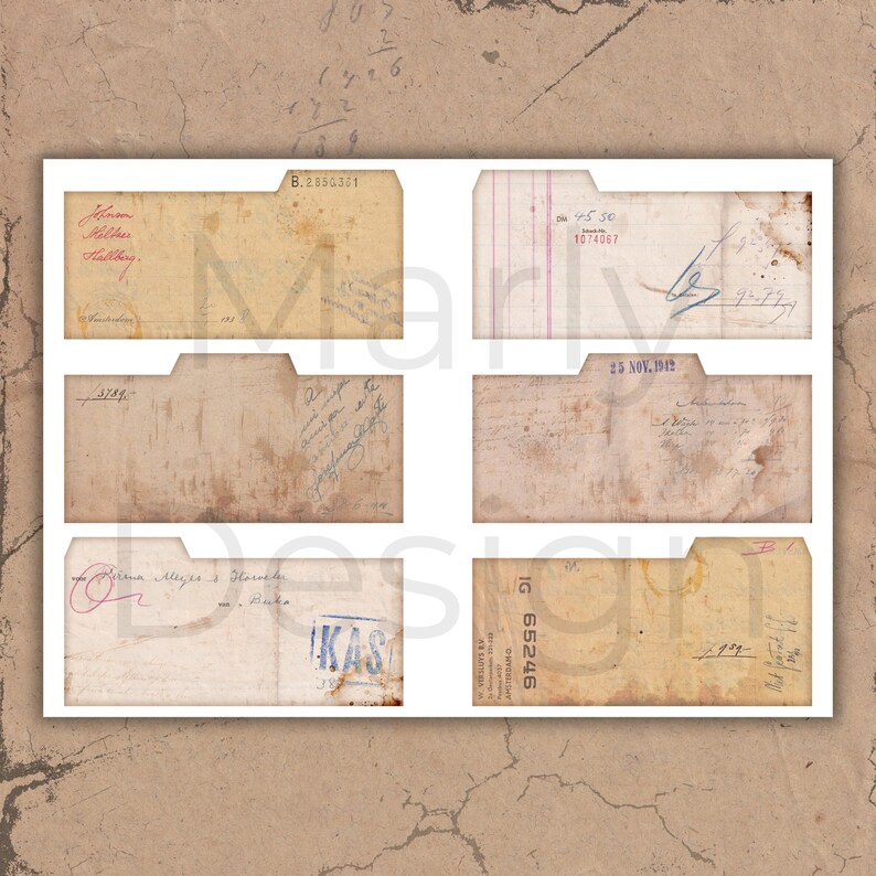 FRAGMENTED FILE Folder Tabs, 9 Vintage Printable Pages, A4 Ephemera for ...
