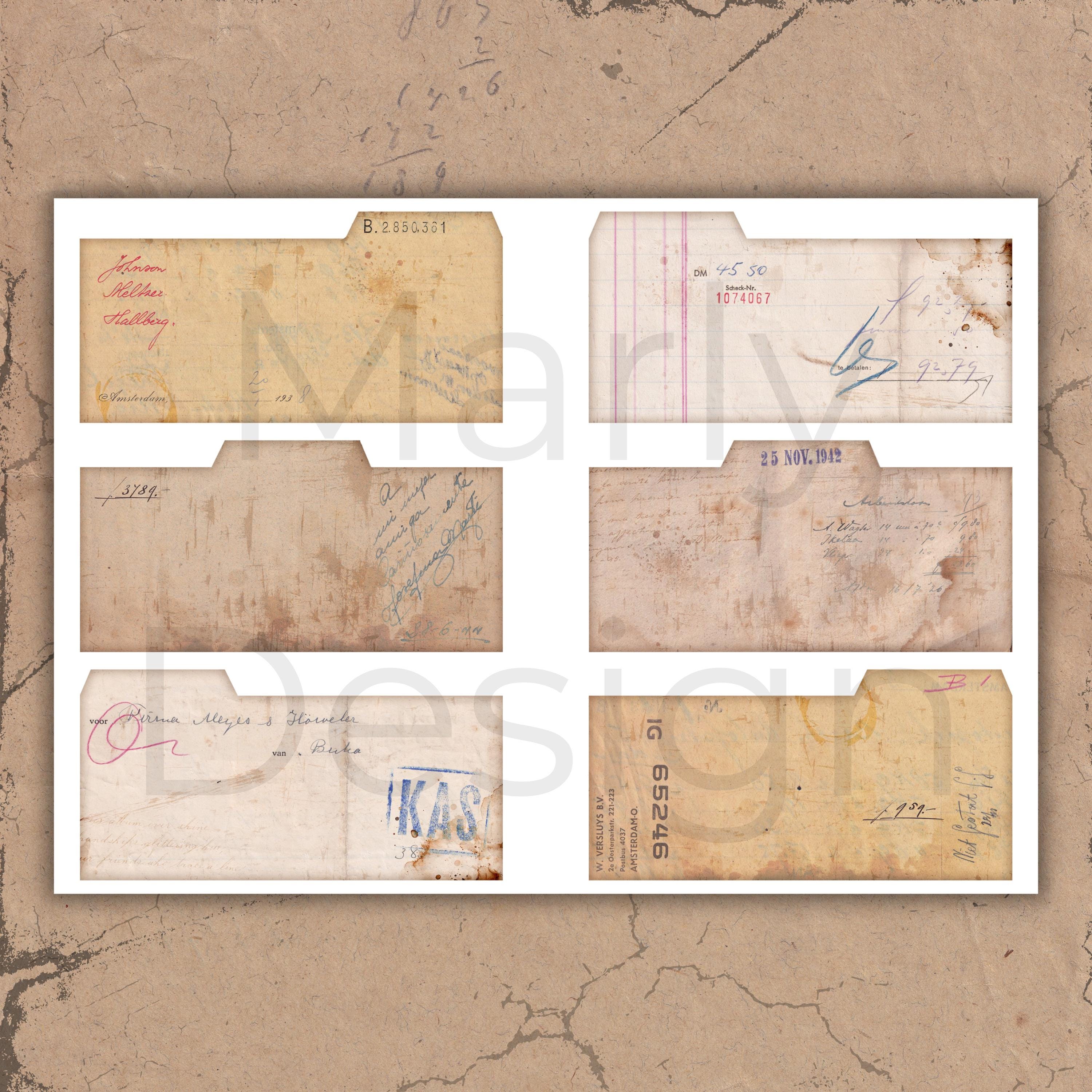 FRAGMENTED FILE Folder Tabs, 9 Vintage Printable Pages, A4 Ephemera for ...