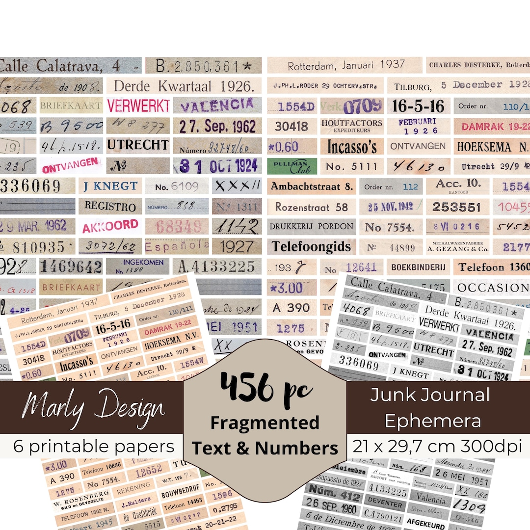 FRAGMENTED TEXT & NUMBERS, Vintage Snippets, Bits and Bobs, Printable ...