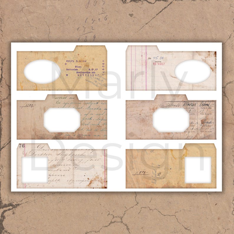FRAGMENTED FILE Folder Tabs, 9 Vintage Printable Pages, A4 Ephemera for ...