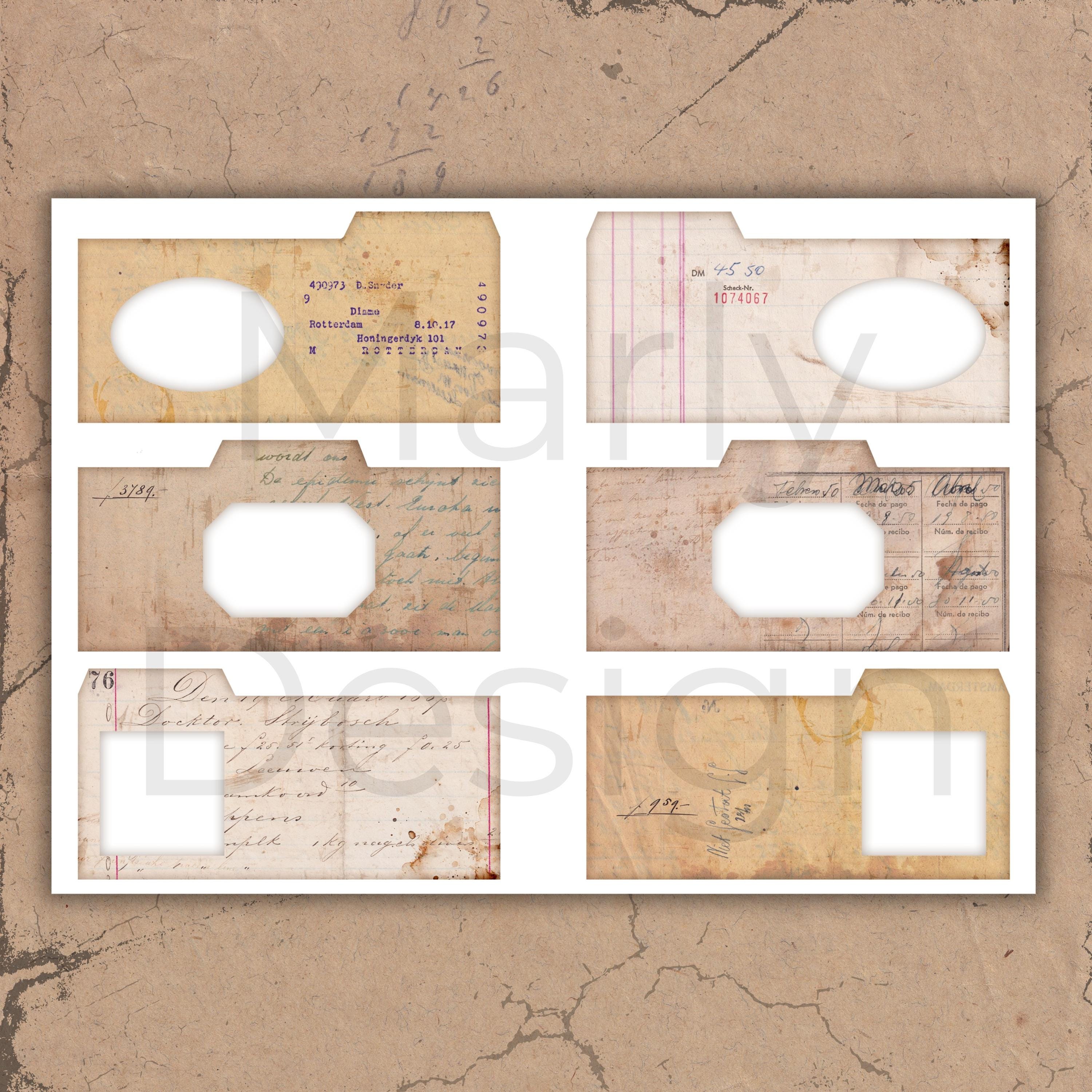 FRAGMENTED FILE Folder Tabs, 9 Vintage Printable Pages, A4 Ephemera for ...