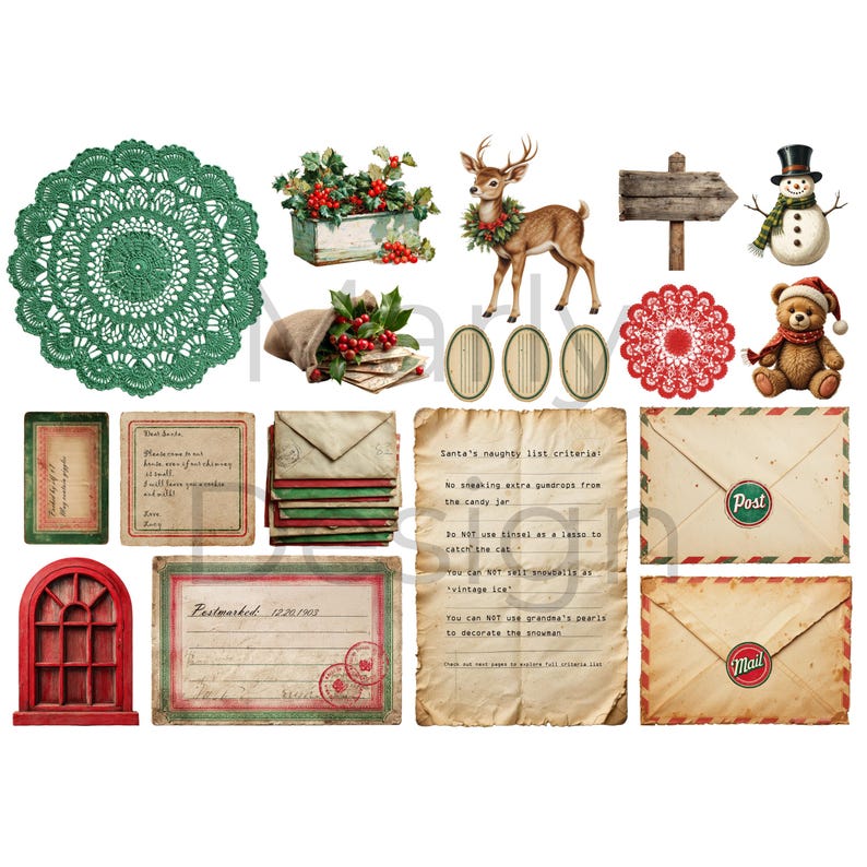 CHRISTMAS COURIER Fussy Cut, Vintage Holiday Printable Kit, Envelopes ...