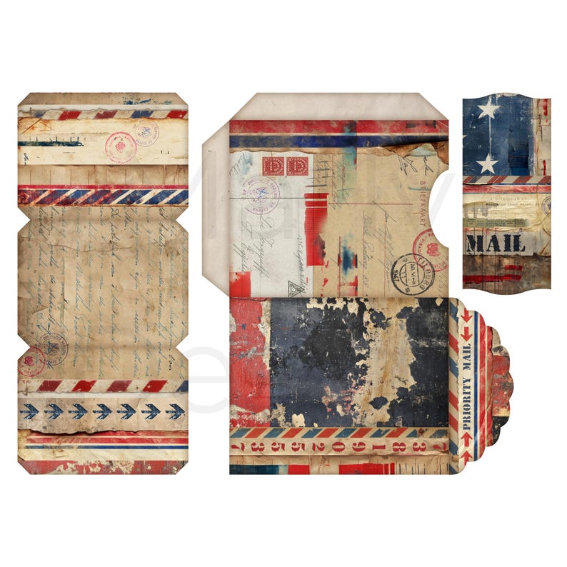 POSTMARKED MEMORIES EPHEMERA, Vintage Postal Theme, Red and Blue, Mail ...