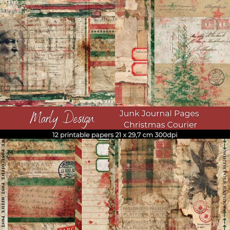 CHRISTMAS COURIER Digital Paper Pack, Vintage Postal Christmas ...