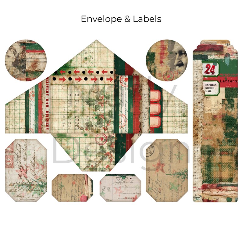 CHRISTMAS COURIER EPHEMERA, Vintage Grunge Printable, Christmas Holiday ...