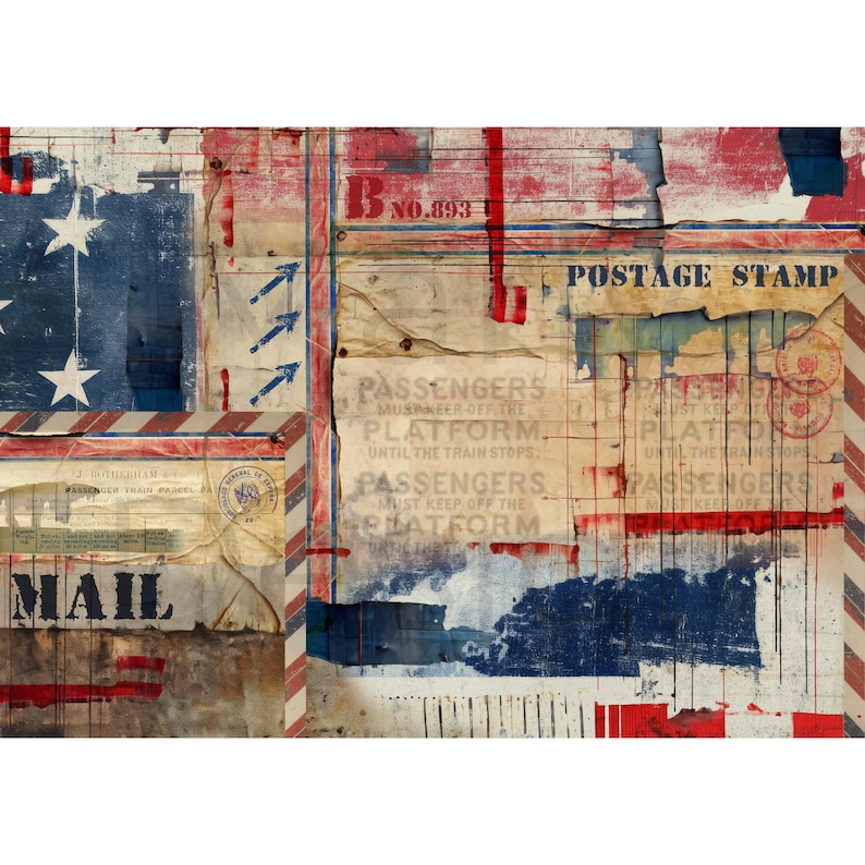 Postmarked Memories Junk Journal Backgrounds, Vintage Grunge Postal ...