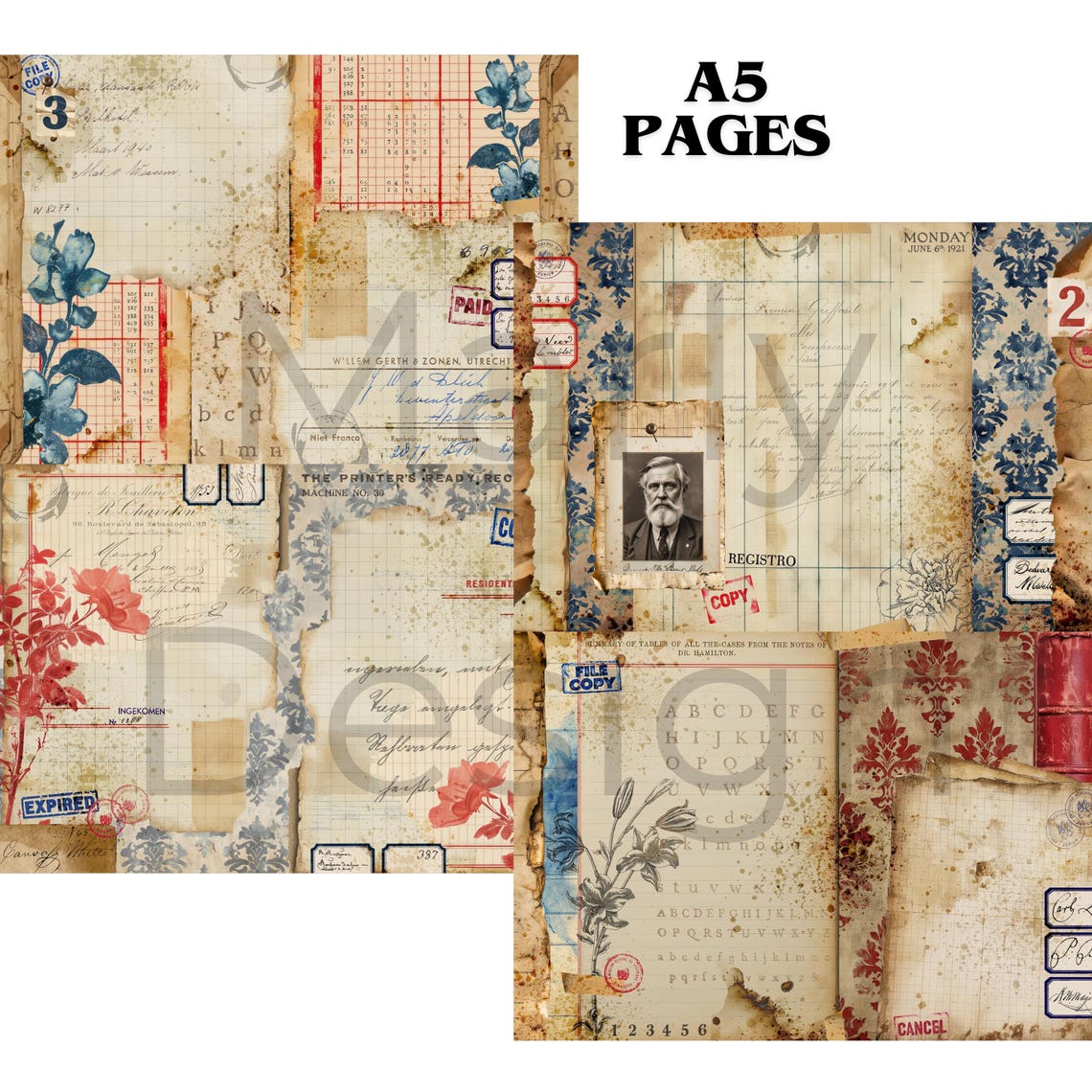 TIME-STAMPED BACKGROUNDS Junk Journal Pages, Papercrafting, Vintage ...