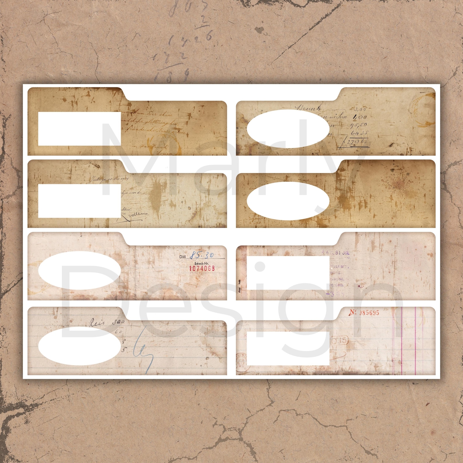FRAGMENTED FILE Folder Tabs, 9 Vintage Printable Pages, A4 Ephemera for ...