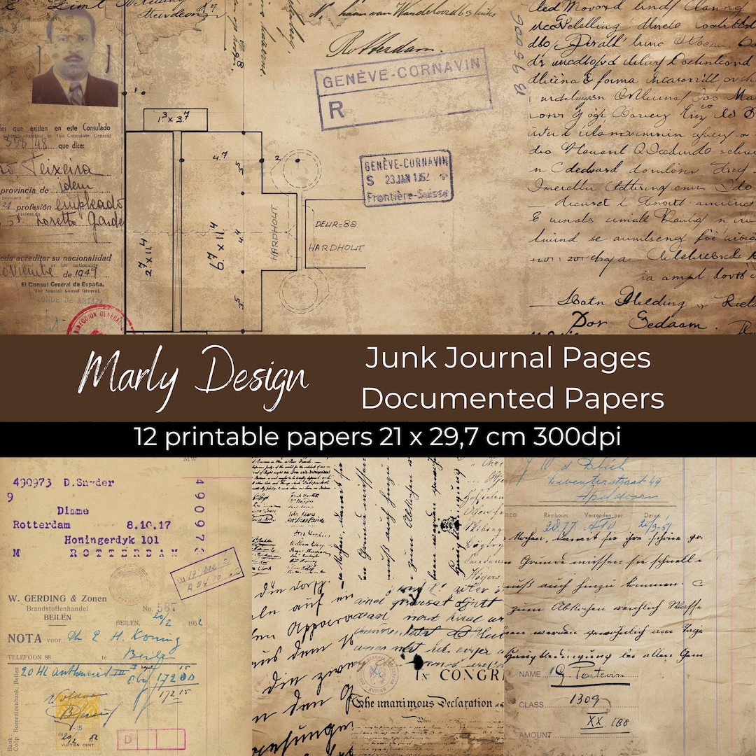 DOCUMENTED PAPERS Vintage Junk Journal Pages, Old Documents ...