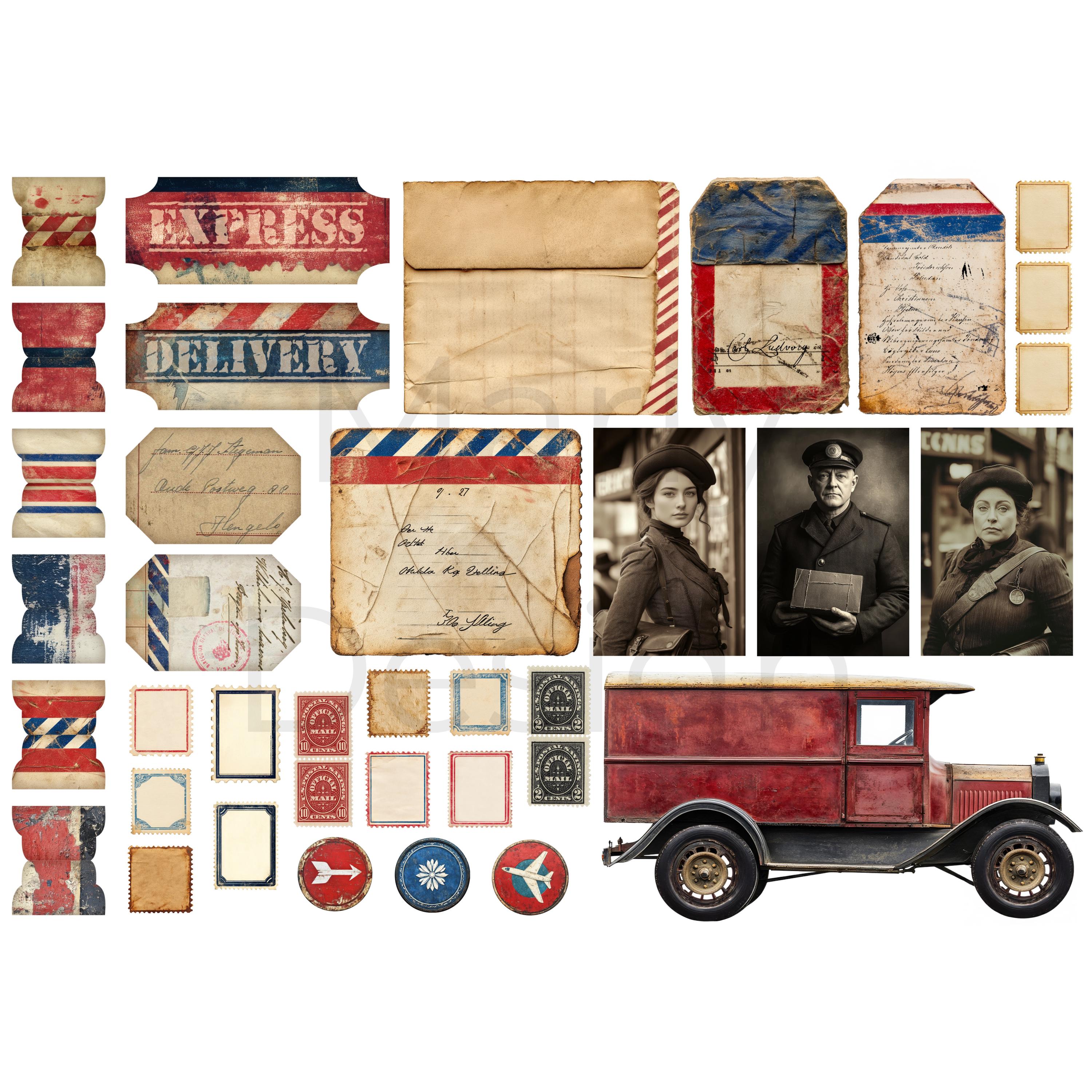 Postmarked Memories Fussy Cut Ephemera, Printable Vintage Postal Images ...