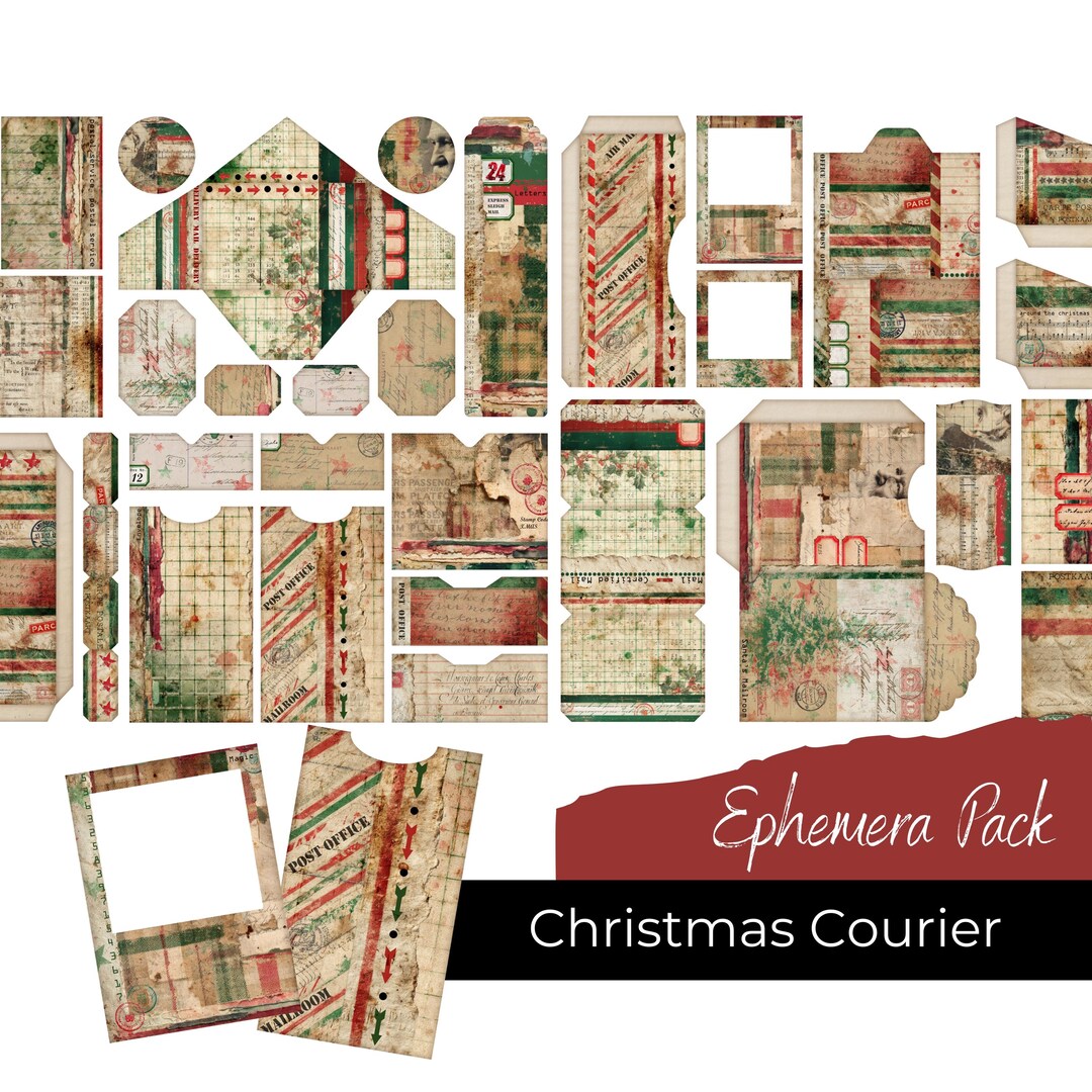 CHRISTMAS COURIER EPHEMERA, Vintage Grunge Printable, Christmas Holiday ...