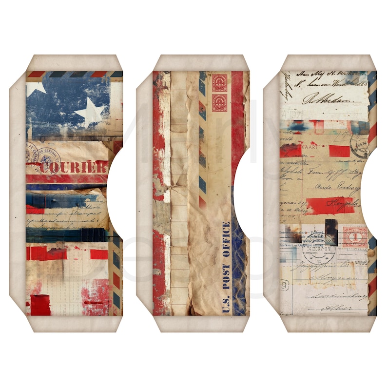 POSTMARKED MEMORIES EPHEMERA, Vintage Postal Theme, Red and Blue, Mail ...