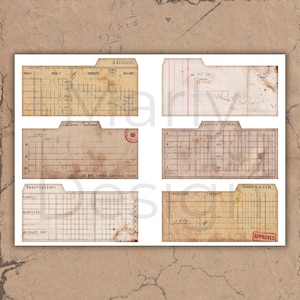 FRAGMENTED FILE Folder Tabs, 9 Vintage Printable Pages, A4 Ephemera for ...