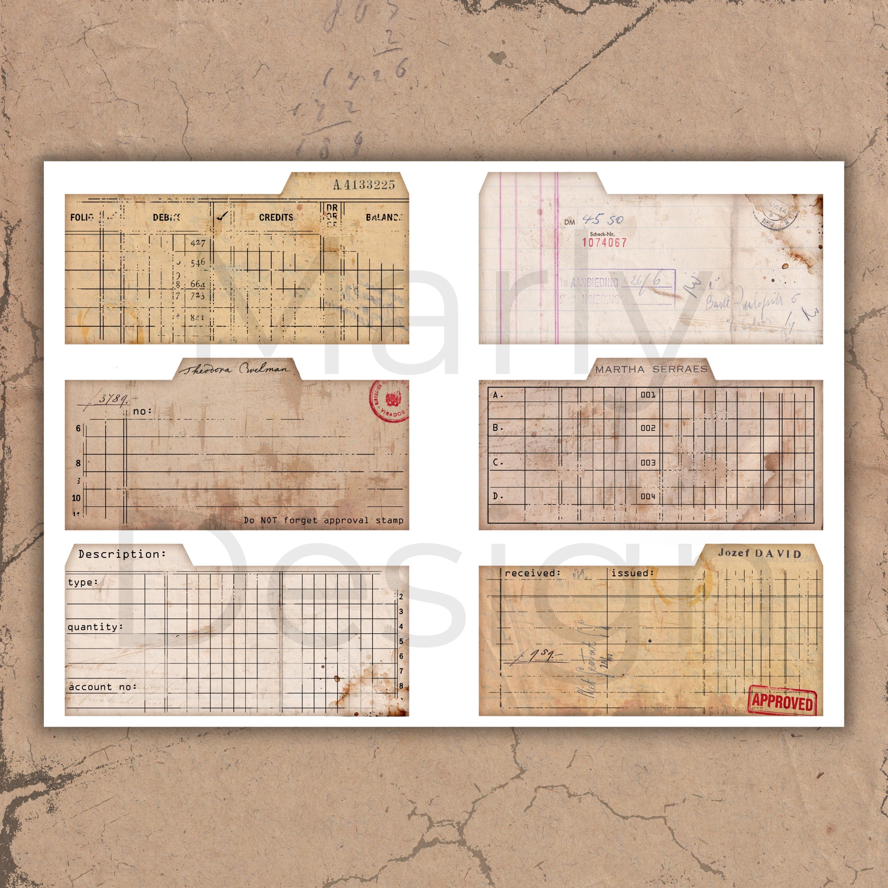 FRAGMENTED FILE Folder Tabs, 9 Vintage Printable Pages, A4 Ephemera for ...