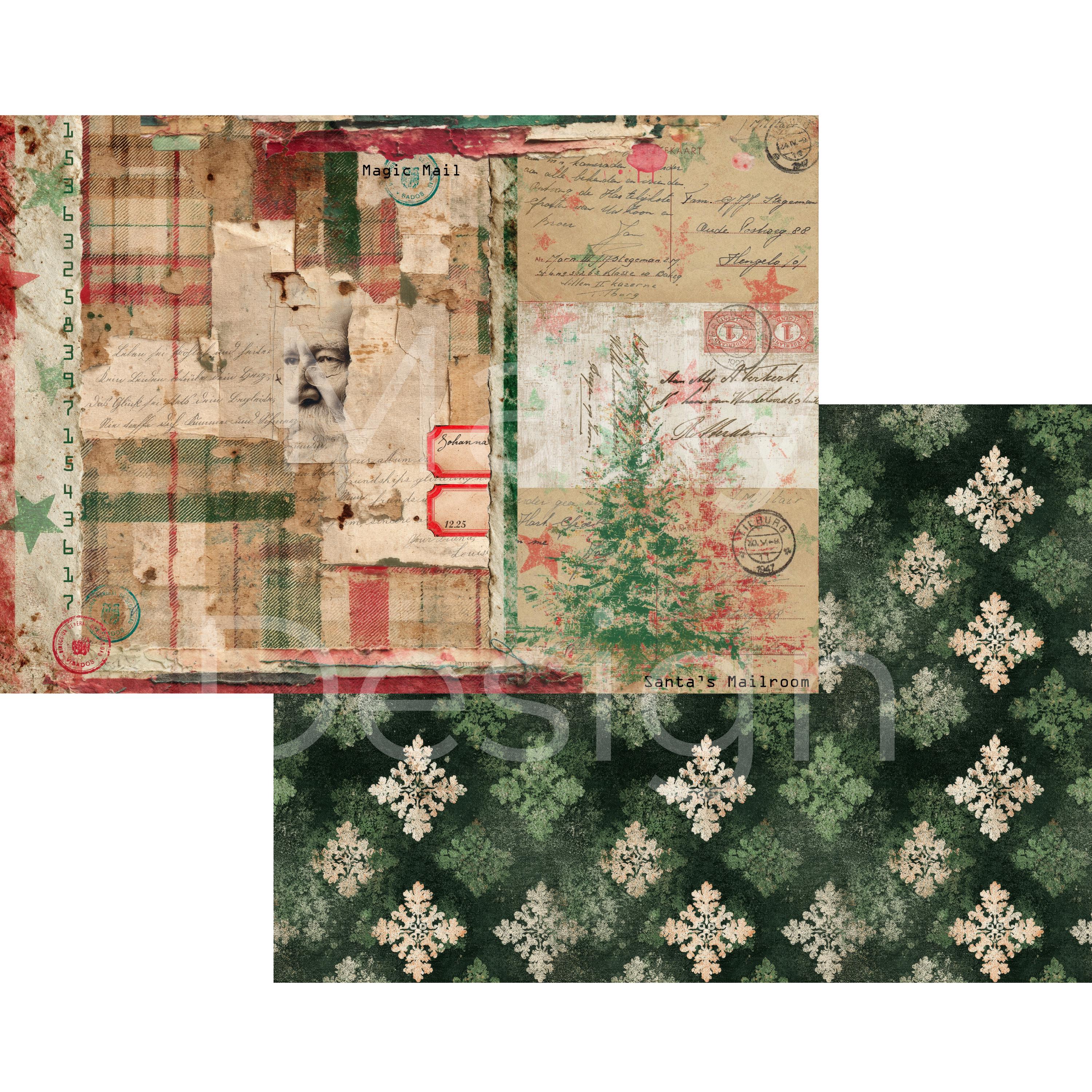 CHRISTMAS COURIER Digital Paper Pack, Vintage Postal Christmas ...