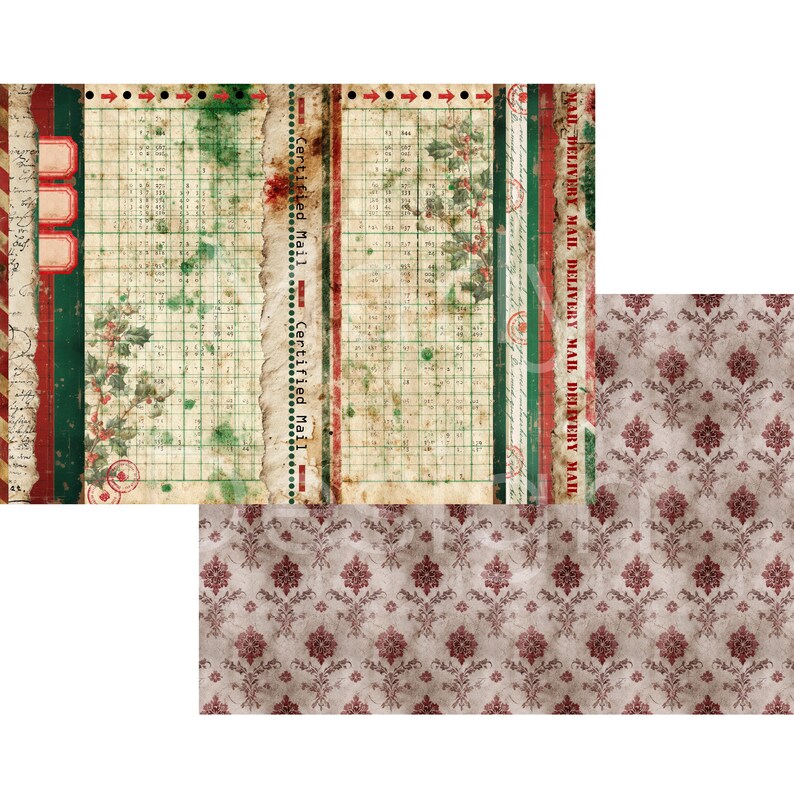 CHRISTMAS COURIER Digital Paper Pack, Vintage Postal Christmas ...