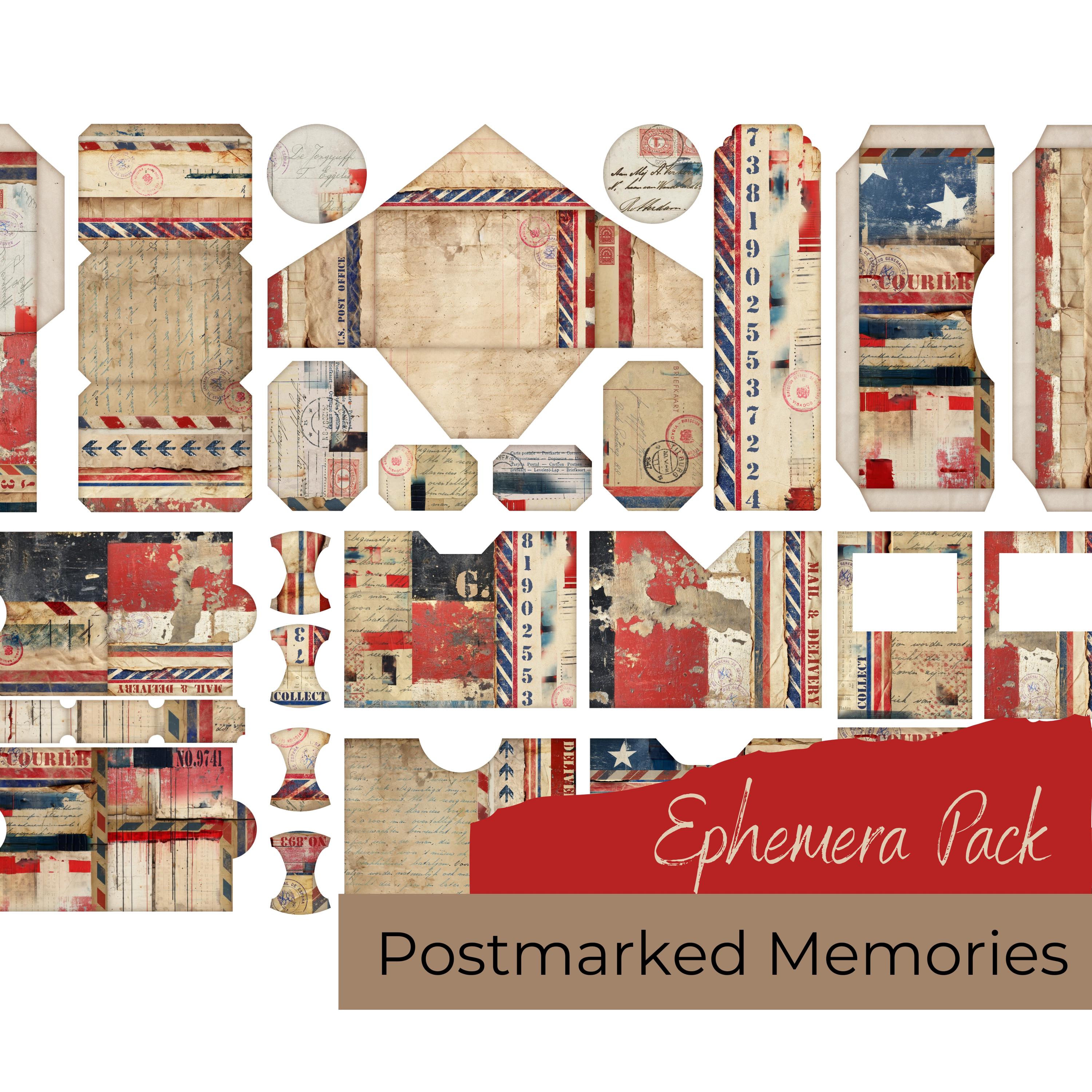 POSTMARKED MEMORIES EPHEMERA, Vintage Postal Theme, Red and Blue, Mail ...