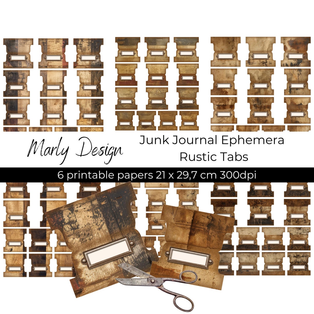 RUSTIC TABS, Tabs for Junk Journaling, Cardmaking, Collage, Vintage ...