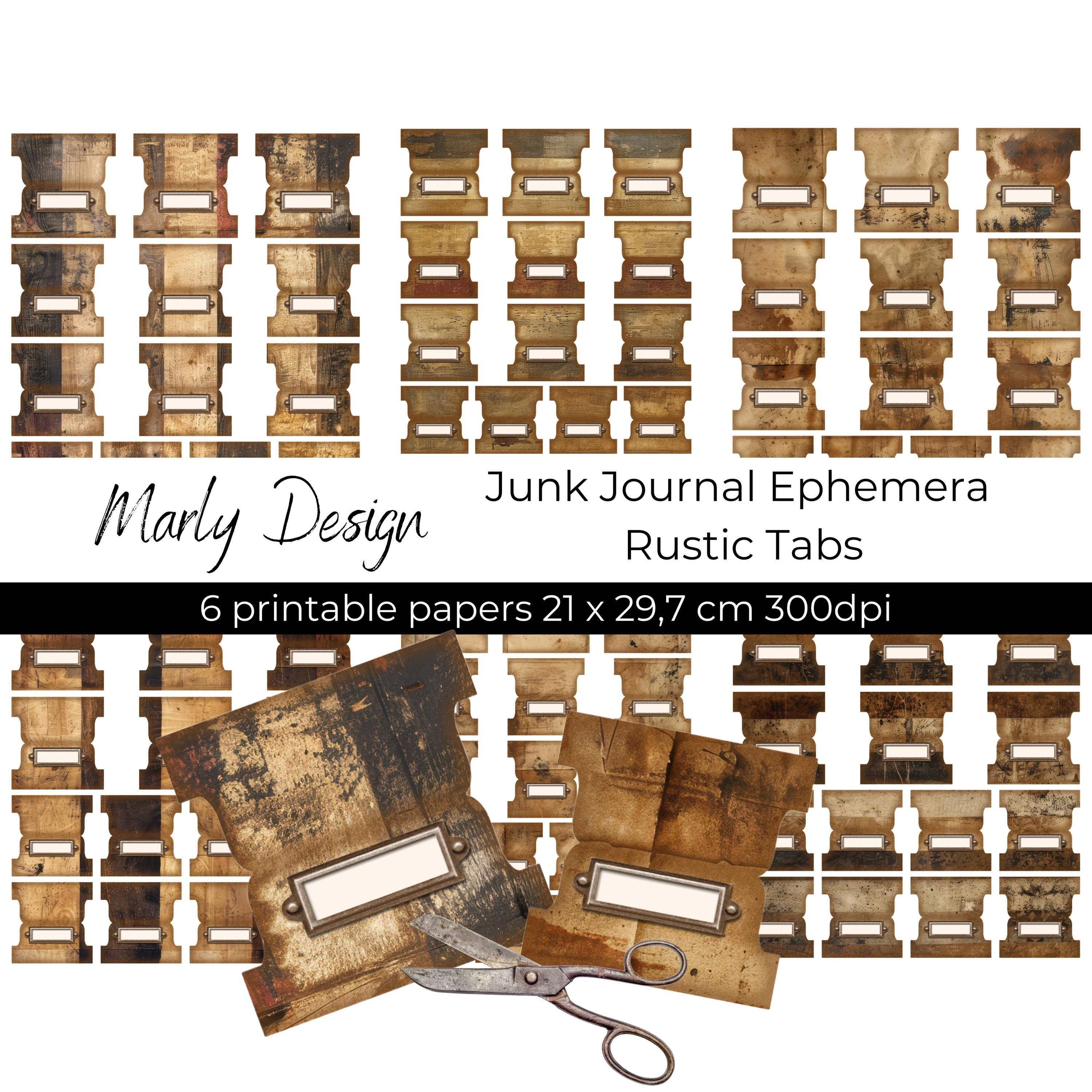 RUSTIC TABS, Tabs for Junk Journaling, Cardmaking, Collage, Vintage ...