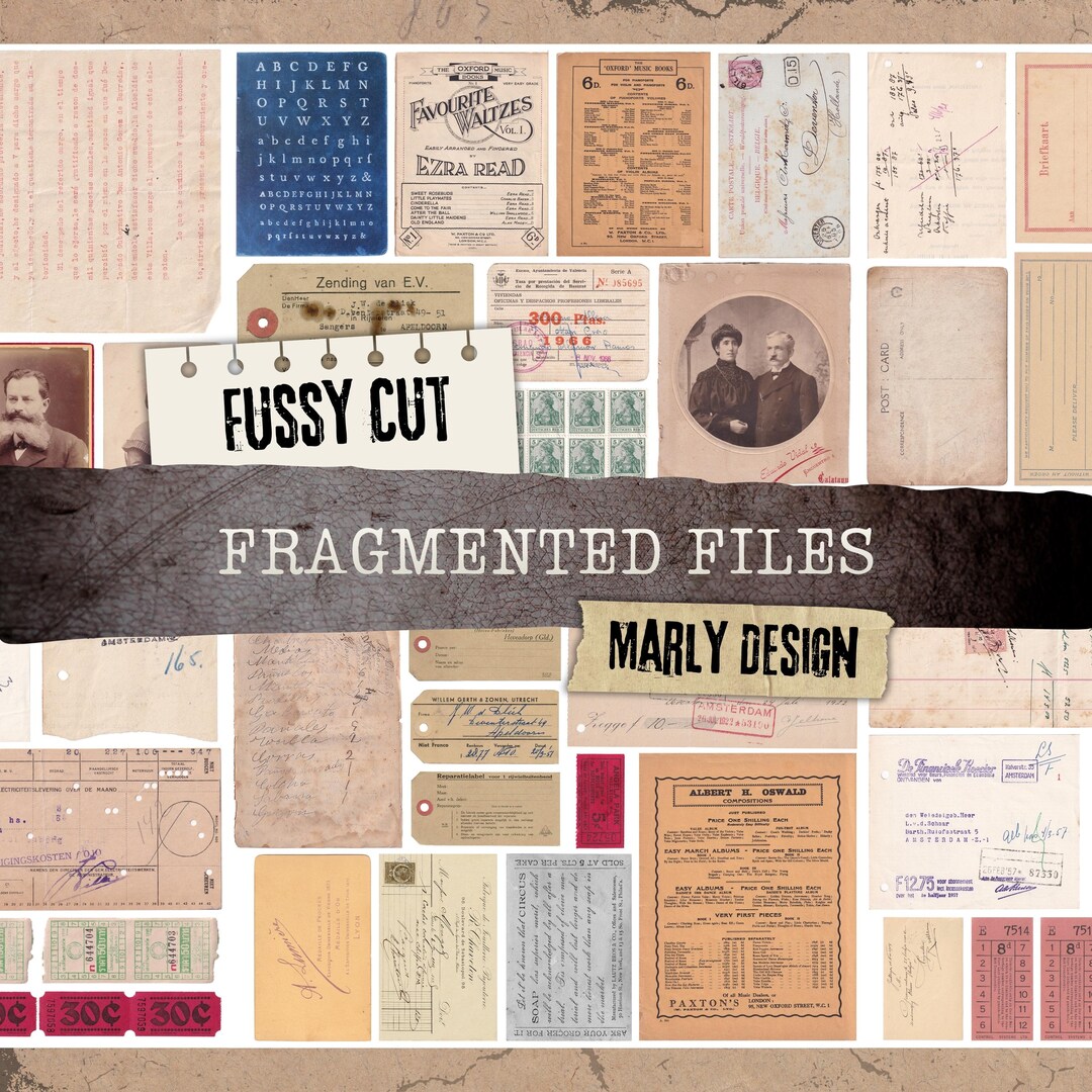 FRAGMENTED FILES FUSSY Cut Ephemera, 8 Vintage Printable Pages, Junk ...