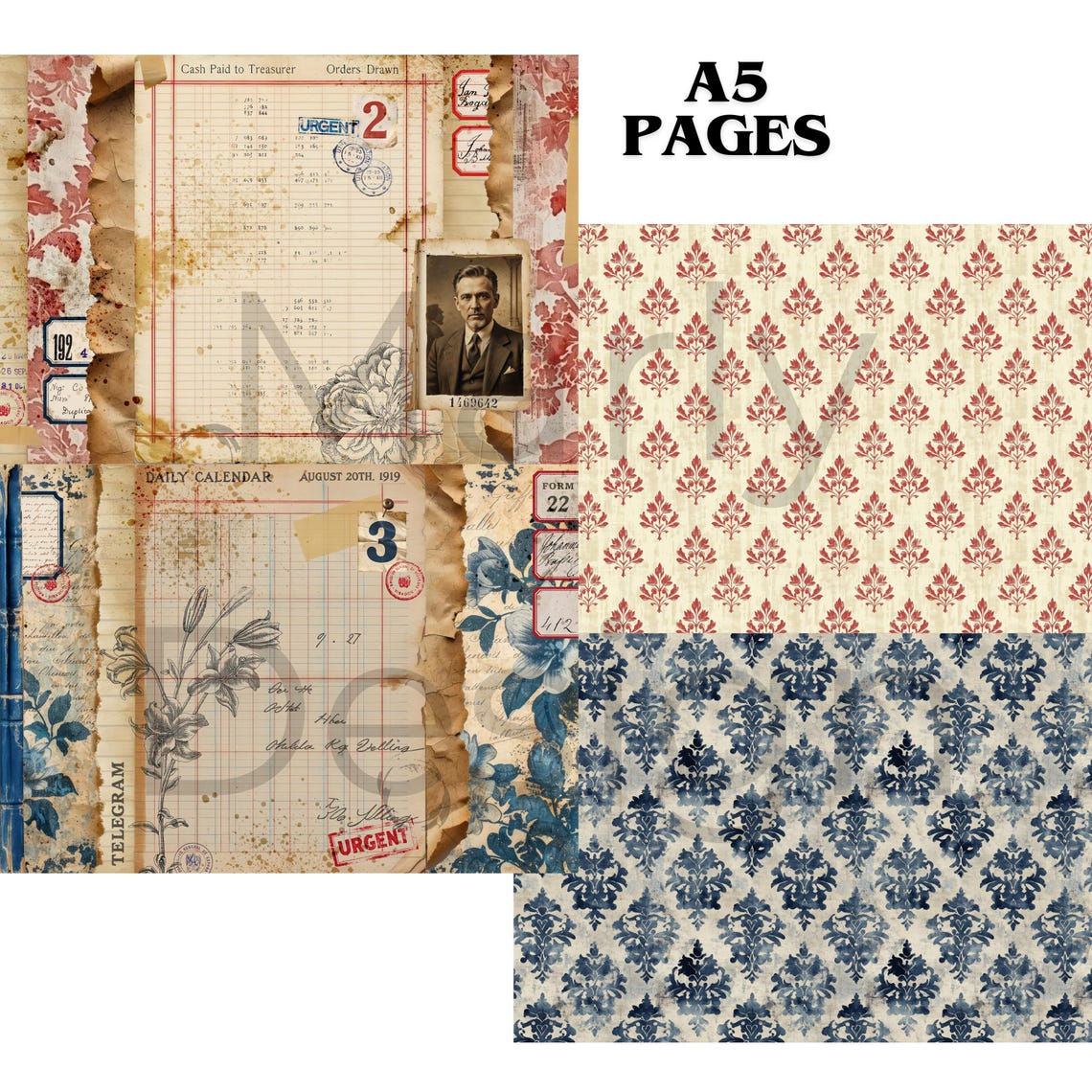 TIME-STAMPED BACKGROUNDS Junk Journal Pages, Papercrafting, Vintage ...