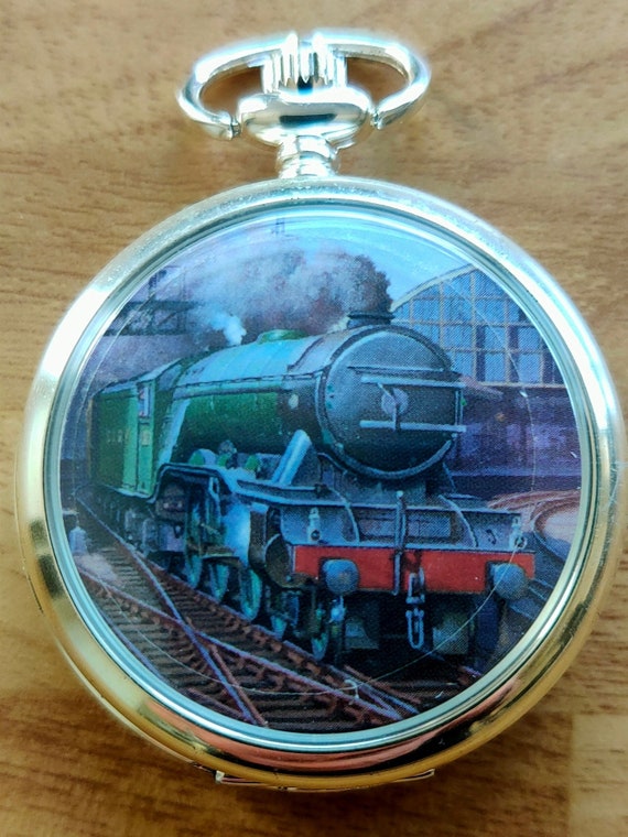 A1 Steam Locomotive Pocket Watch 40mm & Free Bag - Gem