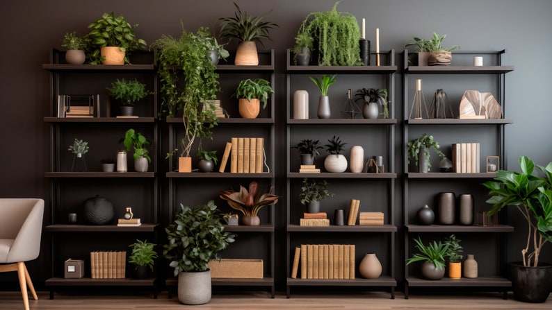 Dark Wood Zoom Background Modern Home Office Shelving Zoom Background ...