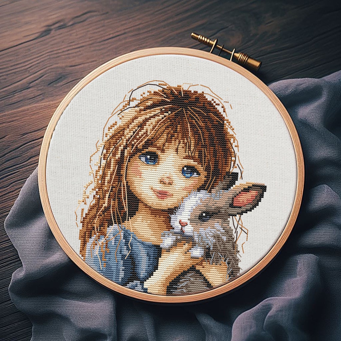 Bunny Girl Cross Stitch Pattern, Rabbit Cross Stitch, Cross Stitch Art ...