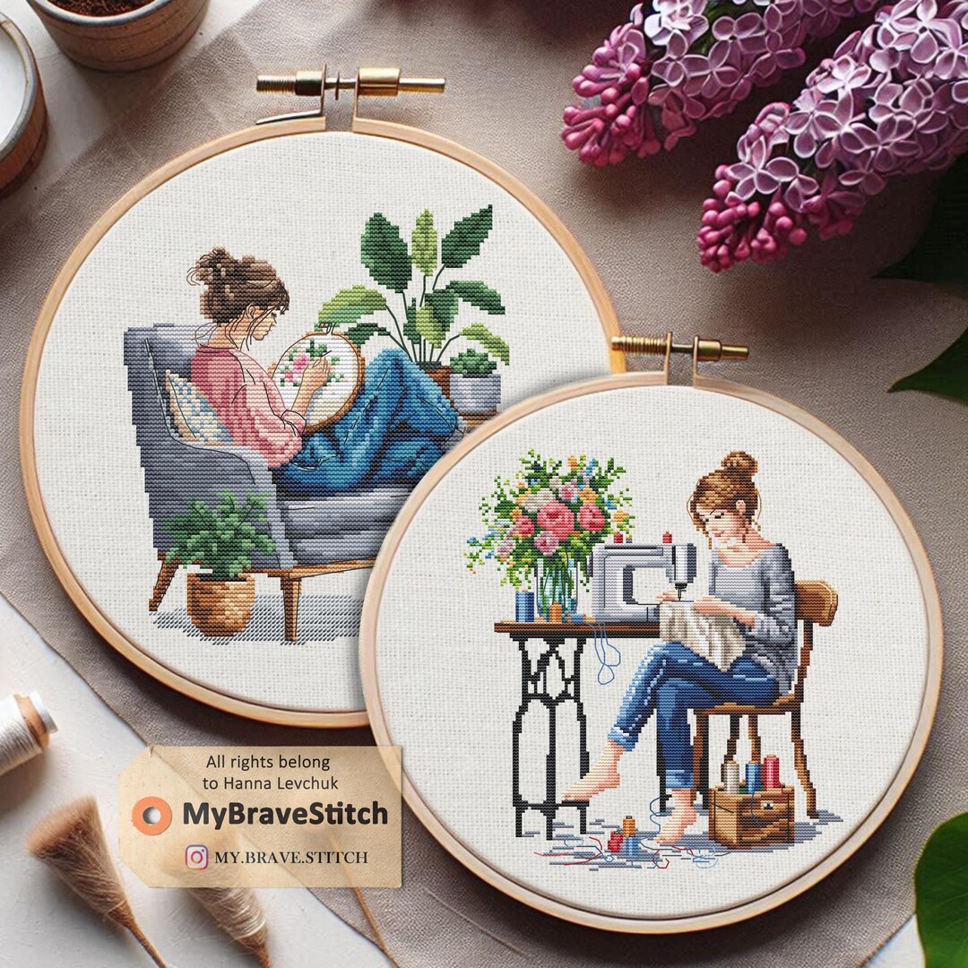Cross Stitch Pattern Set of Two: Sewing & Stitching Girls (PDF Pattern ...