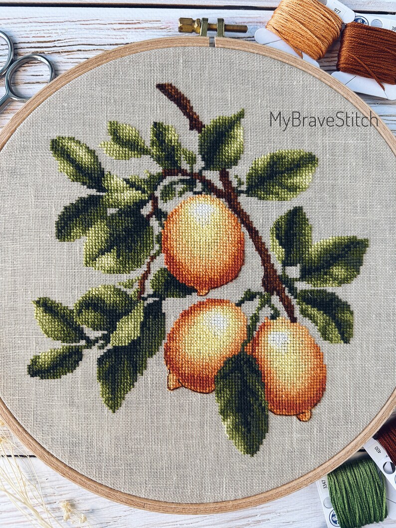 Lemon Cross Stitch Pattern, Cross Stitch Flower, Cross Stitch Pattern ...