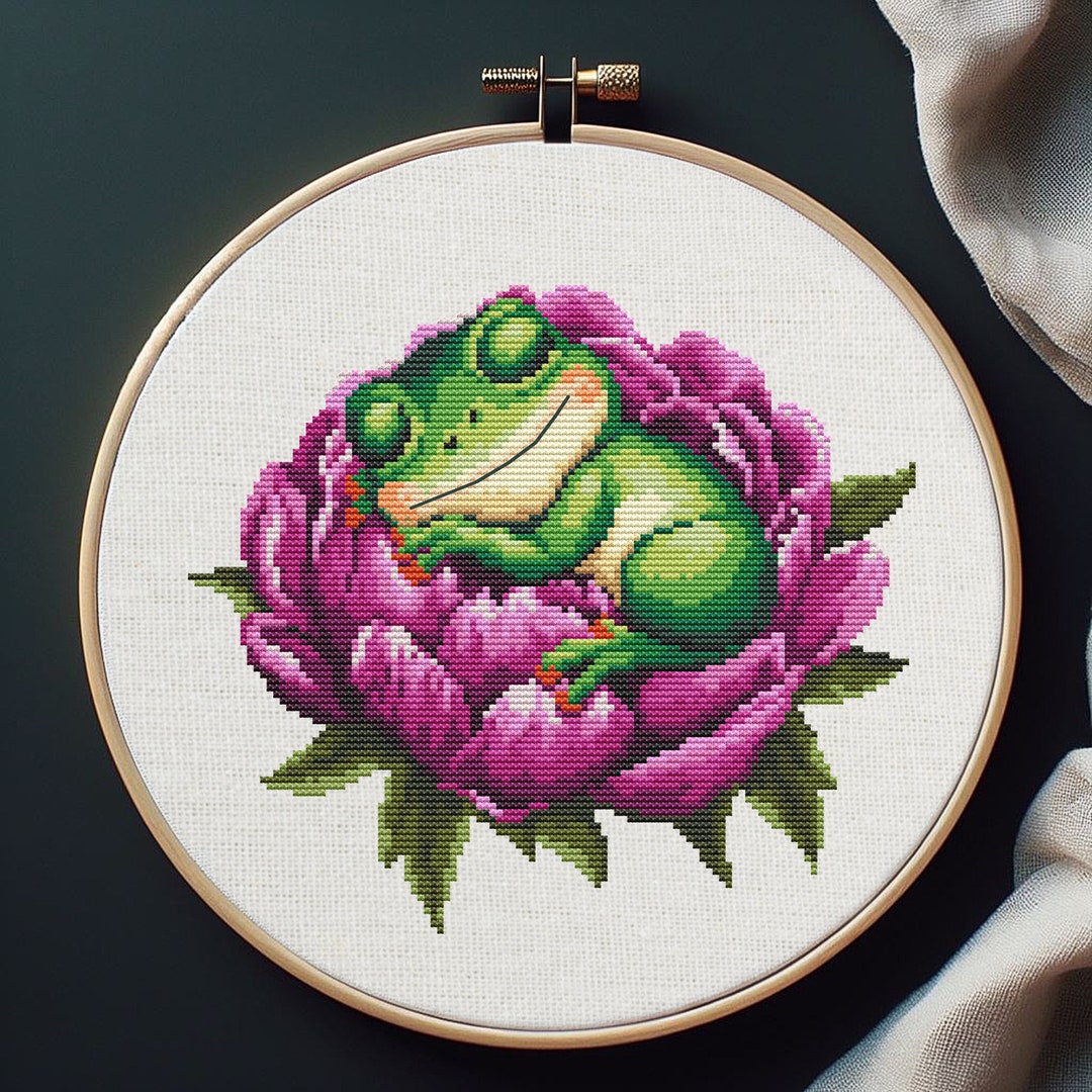 Sleeping Frog Cross Stitch Pattern, Cross Stitch, Punto De Cruz, Count ...