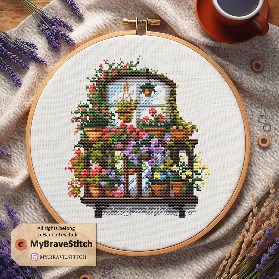 Blooming Balcony Cross Stitch Pattern, Flower Window (digital PDF) - Etsy