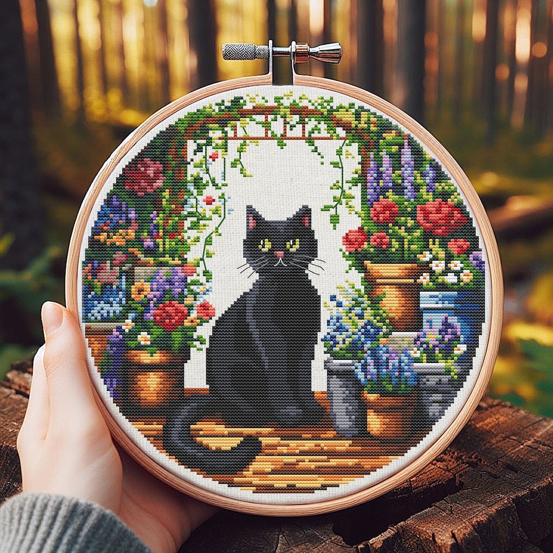 Black Cat Cross Stitch Pattern, Cat Cross Stitch, Cross Stitch, Point ...