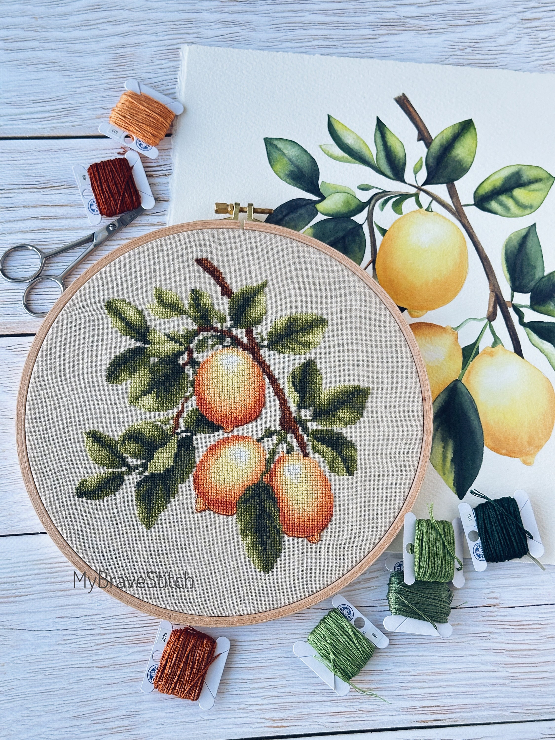 Lemon Cross Stitch Pattern, Cross Stitch Flower, Cross Stitch Pattern ...