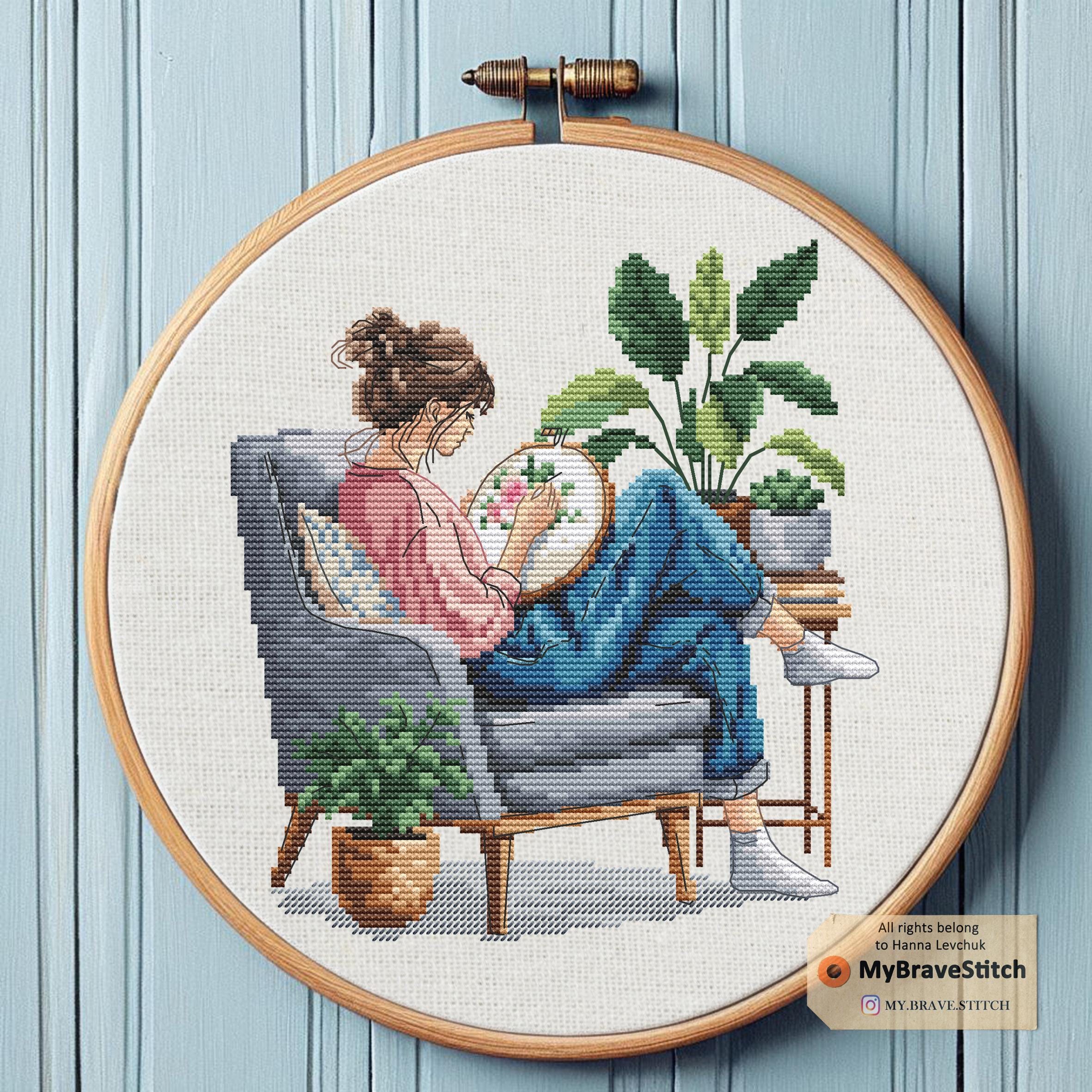 Set of Two Cross Stitch Patterns, Knitting & Cross-stitching Girls (PDF ...