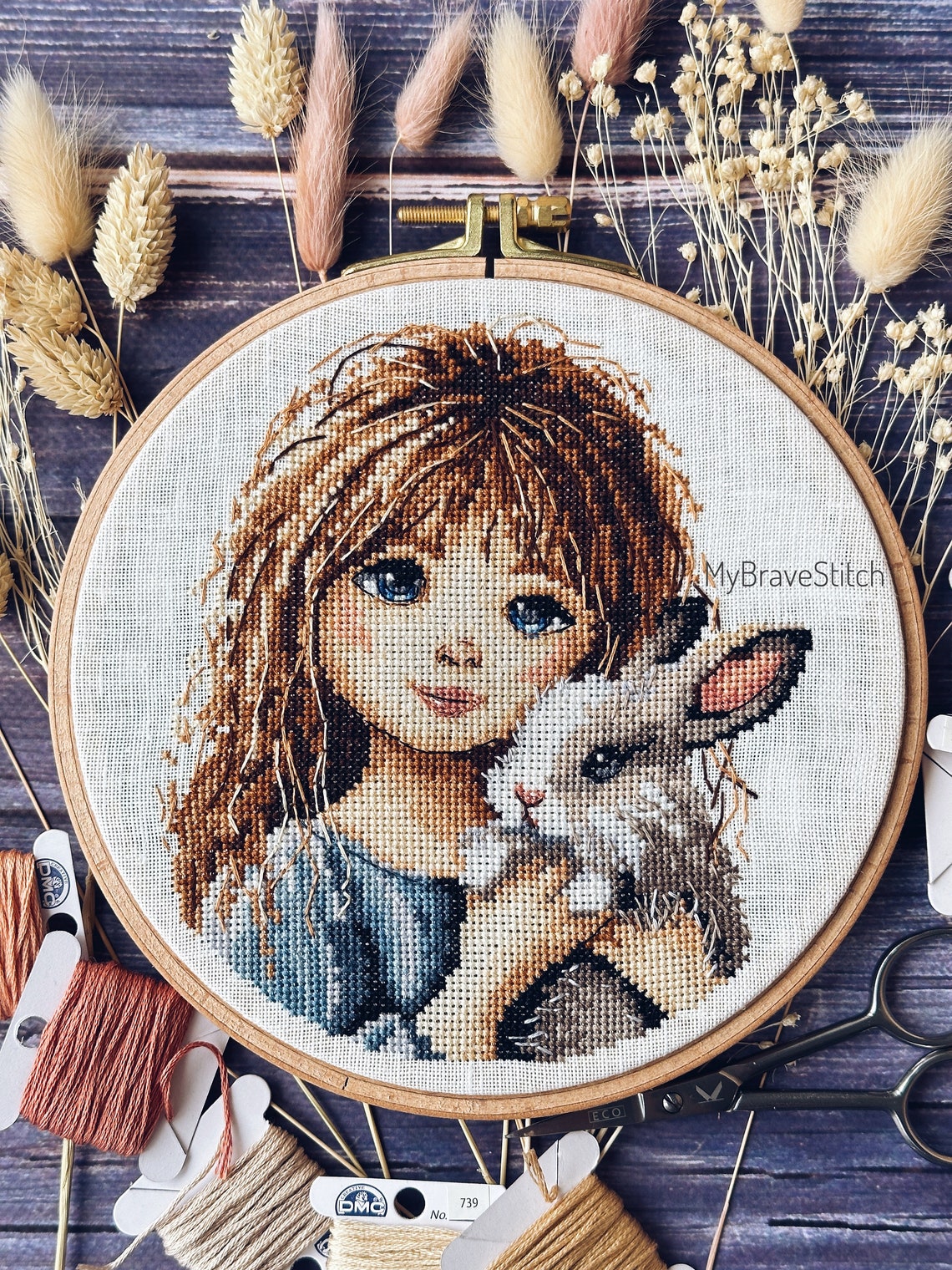 Bunny Girl Cross Stitch Pattern, Rabbit Cross Stitch, Cross Stitch Art ...