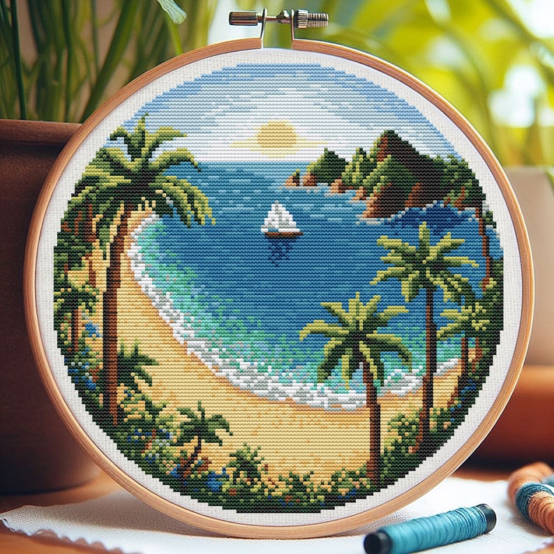 Tropical Beach Cross Stitch Pattern: Summer Seascape (digital PDF) - Etsy