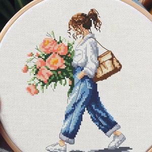 Girl Cross Stitch Pattern, Cross Stitch Flower, Cross Stitch Pattern ...