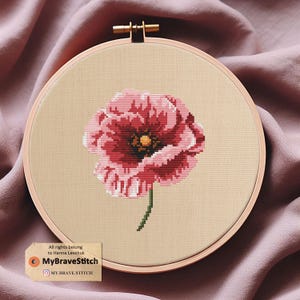 Pink Poppy Mini Cross Stitch Pattern, Mini Cross Stitch Pattern, Cross ...
