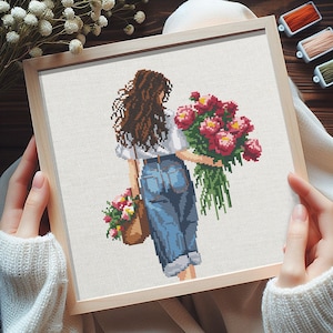 Flower Cross Stitch Pattern, Cross Stitch Flower, Girl Cross Stitch ...