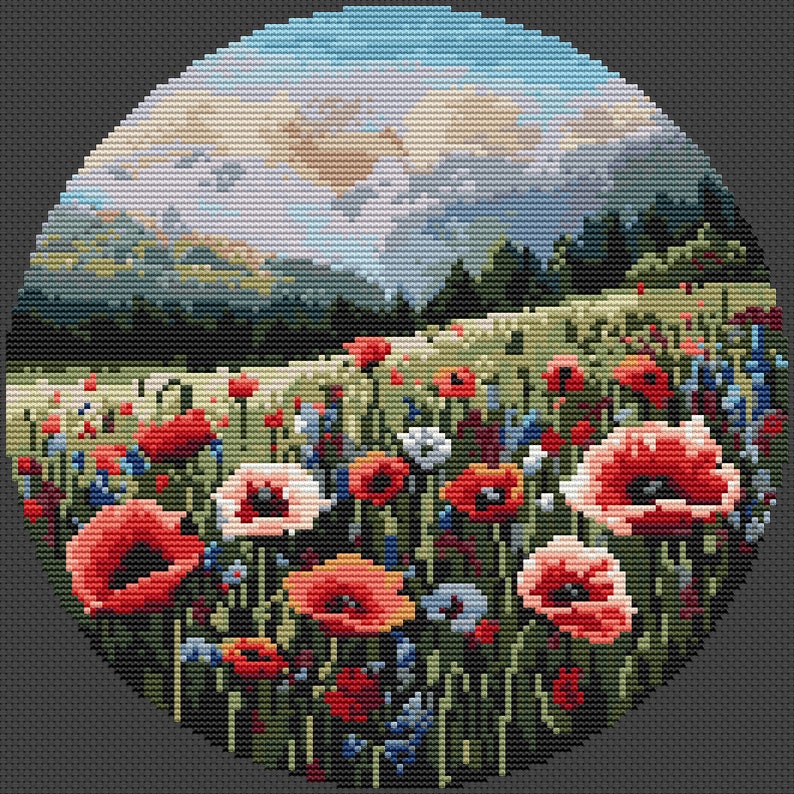 Landscape Cross Stitch Pattern, Wildflower Cross Stitch Pattern, Cross ...