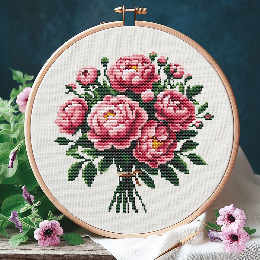 Bouquet of Peonies Cross Stitch Pattern, Cross Stitch, Cross Stitch ...