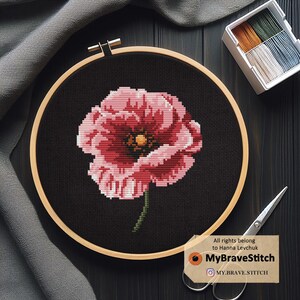 Pink Poppy Mini Cross Stitch Pattern, Mini Cross Stitch Pattern, Cross ...