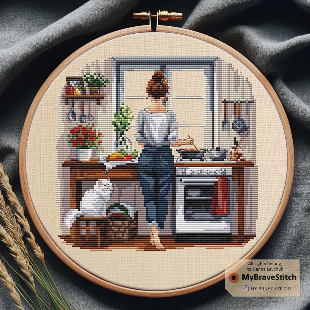 Cooking Girl and Cat Cross Stitch Pattern (PDF) - Etsy